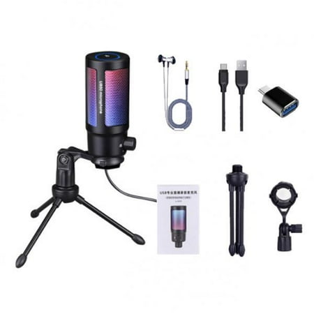 Desktop RGB Light Effect Omnidirectional Condenser Mic Plug and Play ...