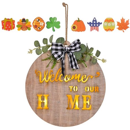 Jicidcha Interchangeable Welcome Sign Rustic Wood Home Door Signs with ...