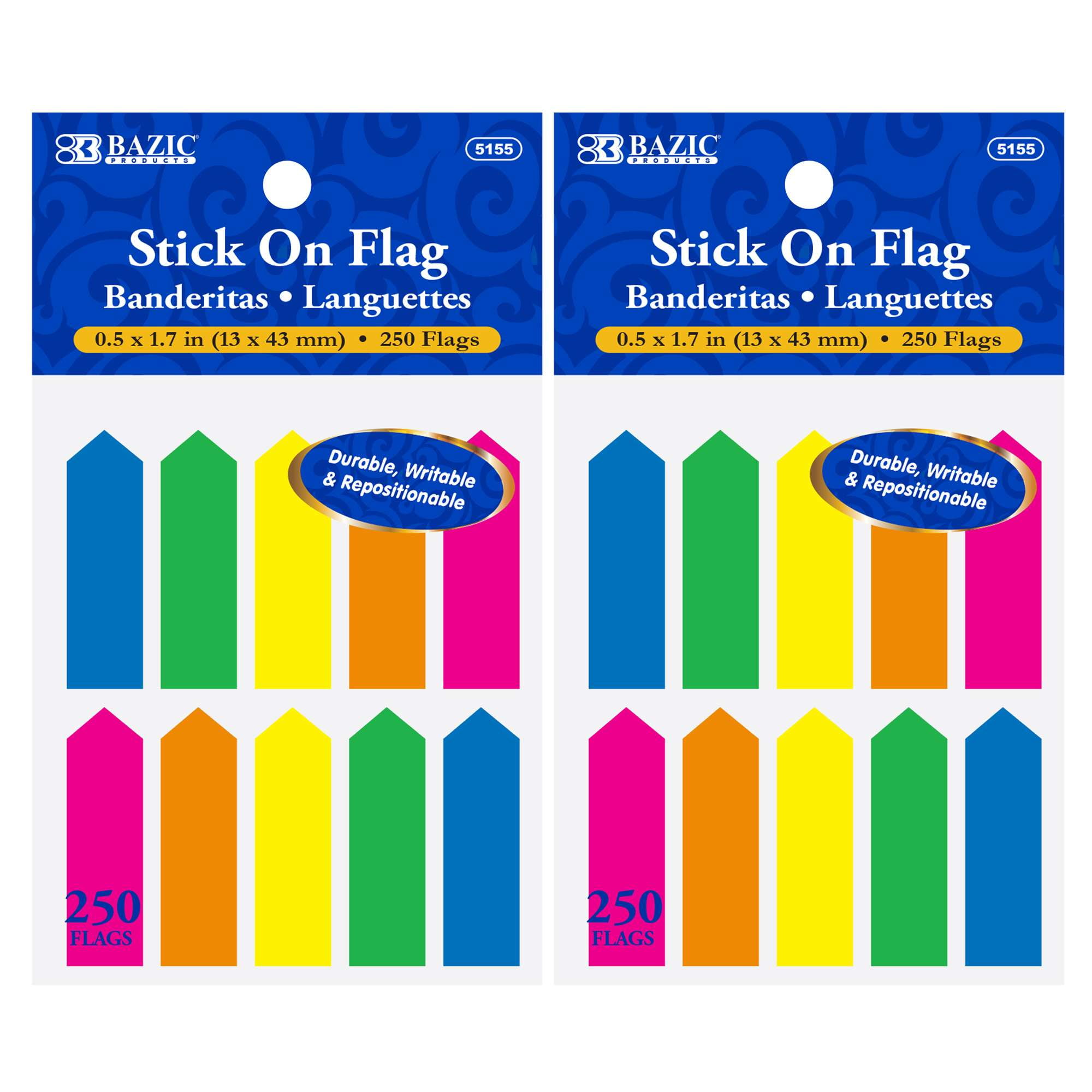 BAZIC Neon Page Markers 0.5x1.7 Arrow Flag Tabs, (250 Flags/Pack), 2 ...