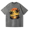 2026 Summer Men Loose Vintage Washed T Shirt Palm Tree Sunset Hawaiian ...