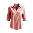 SSZMDLB Women Striped Collared 3/4 Sleeve Button Down Blouse Loose Fit ...