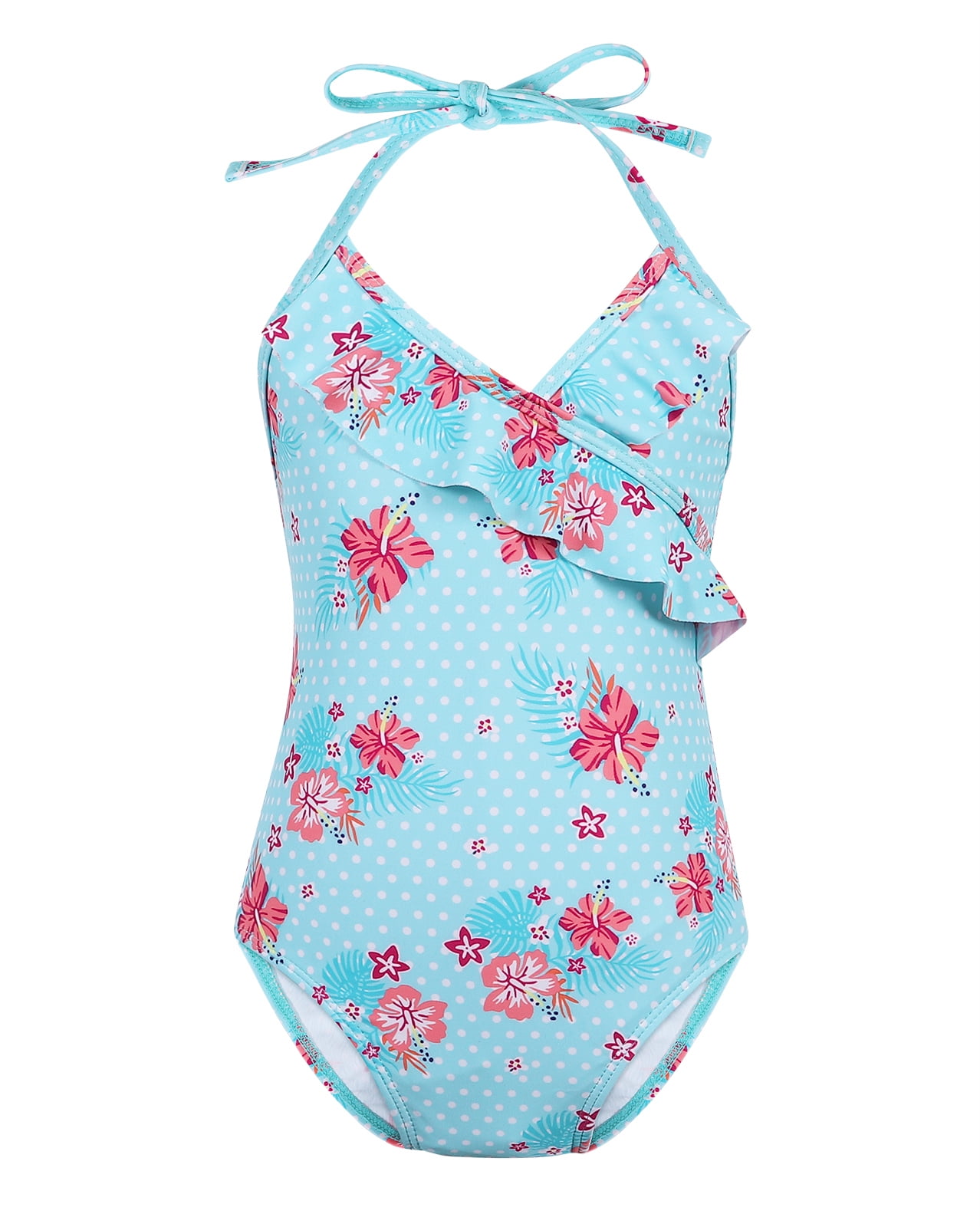 Jurebecia One Piece Swimsuit for Little Girls Flowers Ruffles Lacing ...
