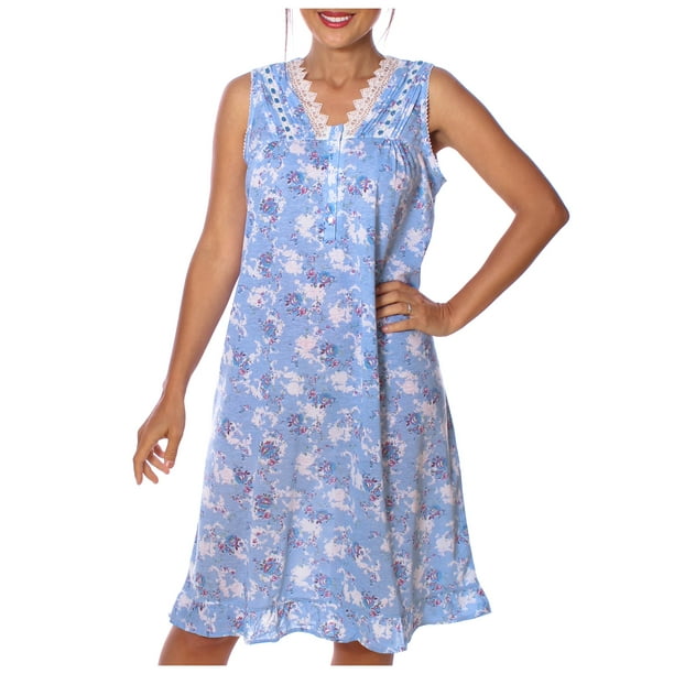 Women's Floral Sleeveless V-Neck Fancy Lace Pointelle Nightgown ...