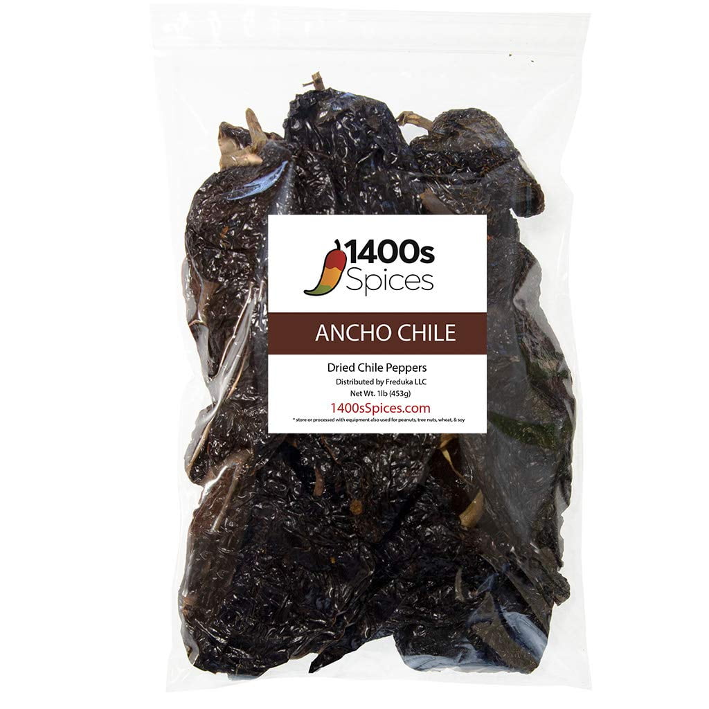 1lb Ancho Dried Whole Chile Peppers, Chili Seco Pods by 1400s Spices ...