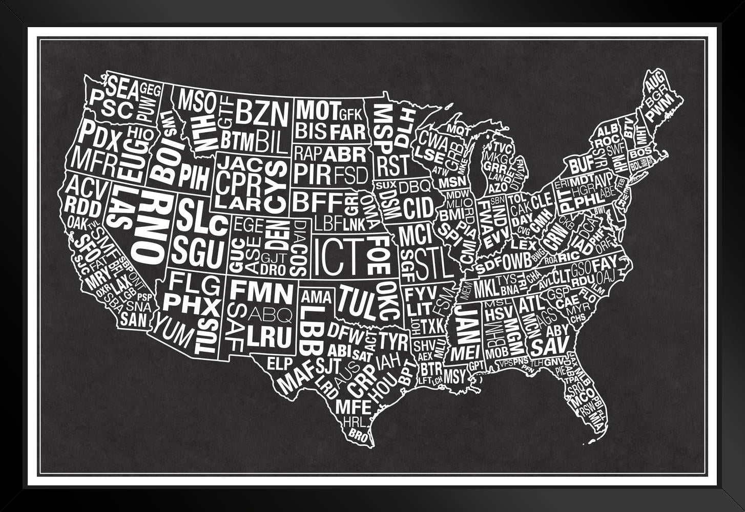 USA Airports Abbreviation Code Grey Airport Wall Art Aviation Artwork ...
