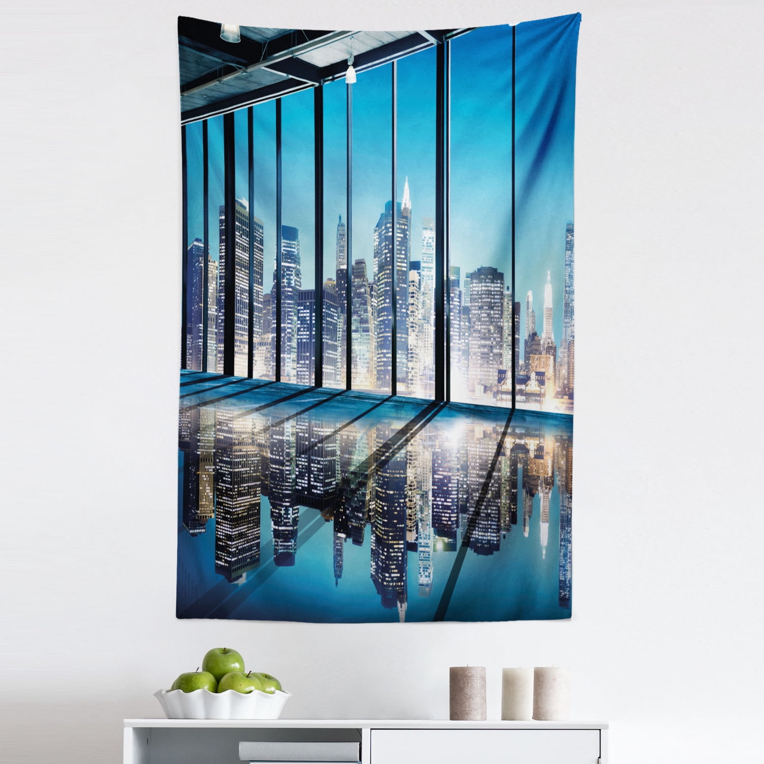 Cityscape Tapestry, Office Cityscape Buildings with Glassy Interior ...