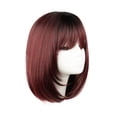 Burgundy Gradient Short Straight Hair Wig with Bangs for Women - High ...