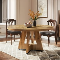Tribesigns Farmhouse Dining Table for 4 People, 47" Round Wood Dining ...