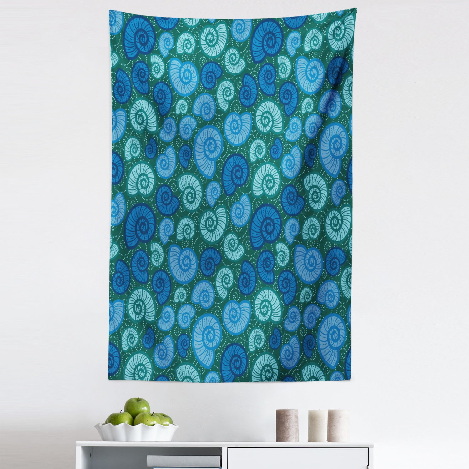 Shells Tapestry, Periwinkle and Chesnut Turban Shell on Dotted Vortex ...