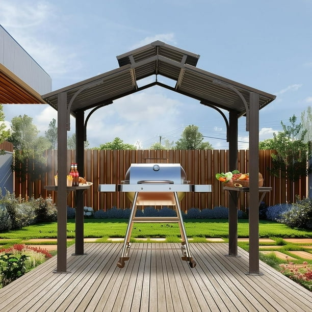 Domi Outdoor Living 8x5FT Aluminum BBQ Gazebo Metal Frame with Shelves ...