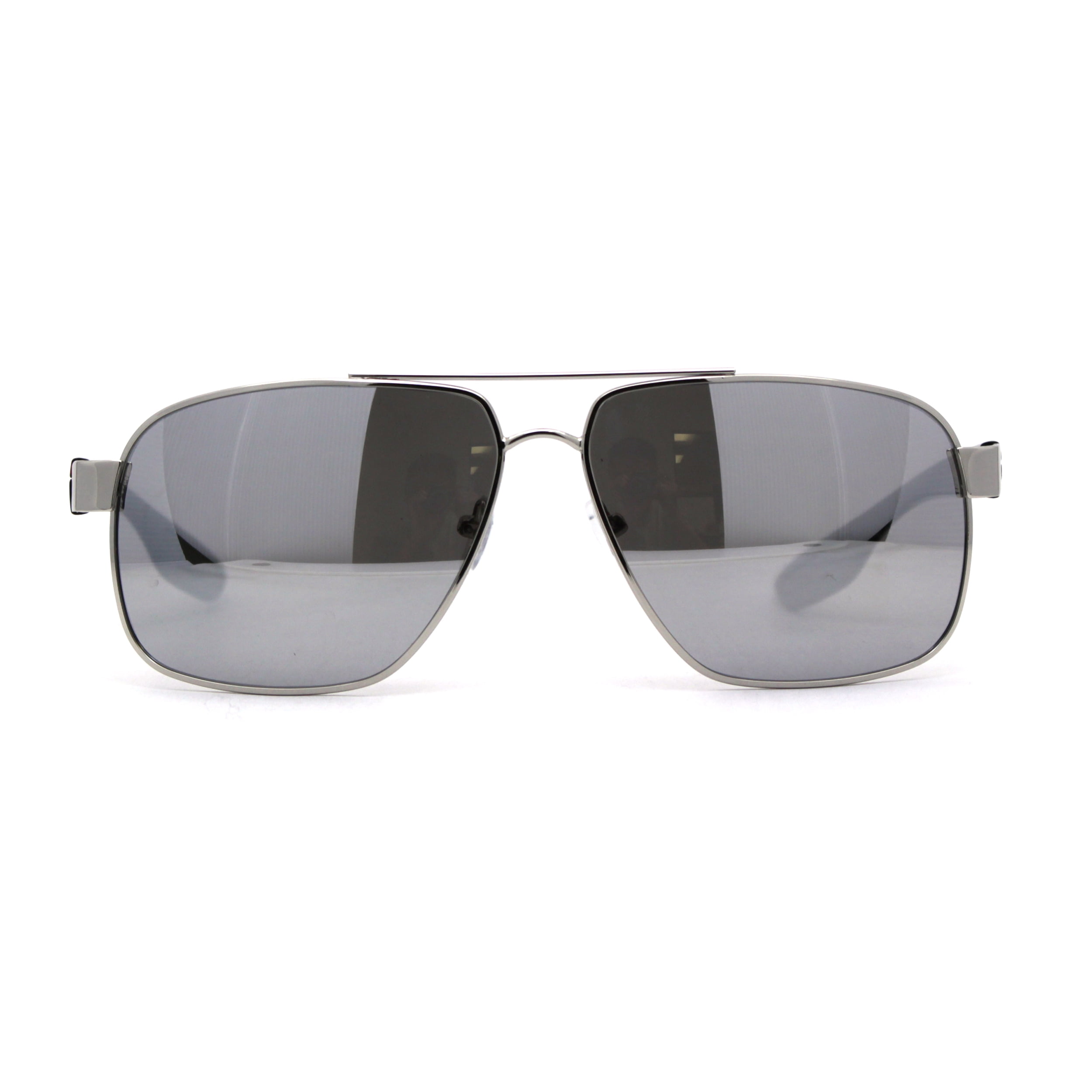 Mens Rectangle Mirrored Lens Officer Racer Sunglasses Silver Mirror ...