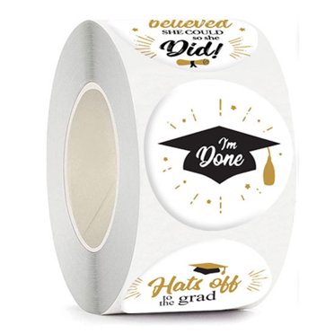 White and Gold Glittering Graduation, Heart Label Stickers, Congrats ...