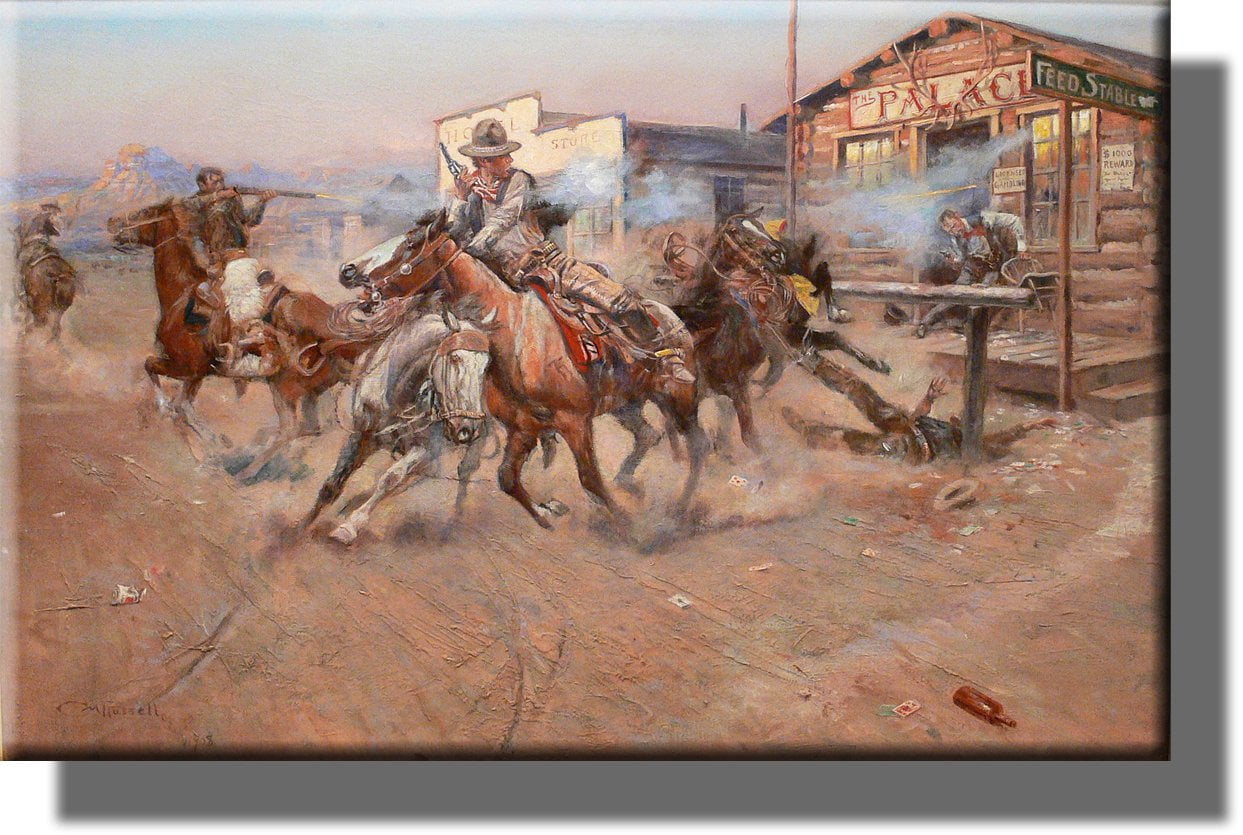 Cowboy Gun Fight Wild West Picture on Stretched Canvas, Wall Art Decor ...