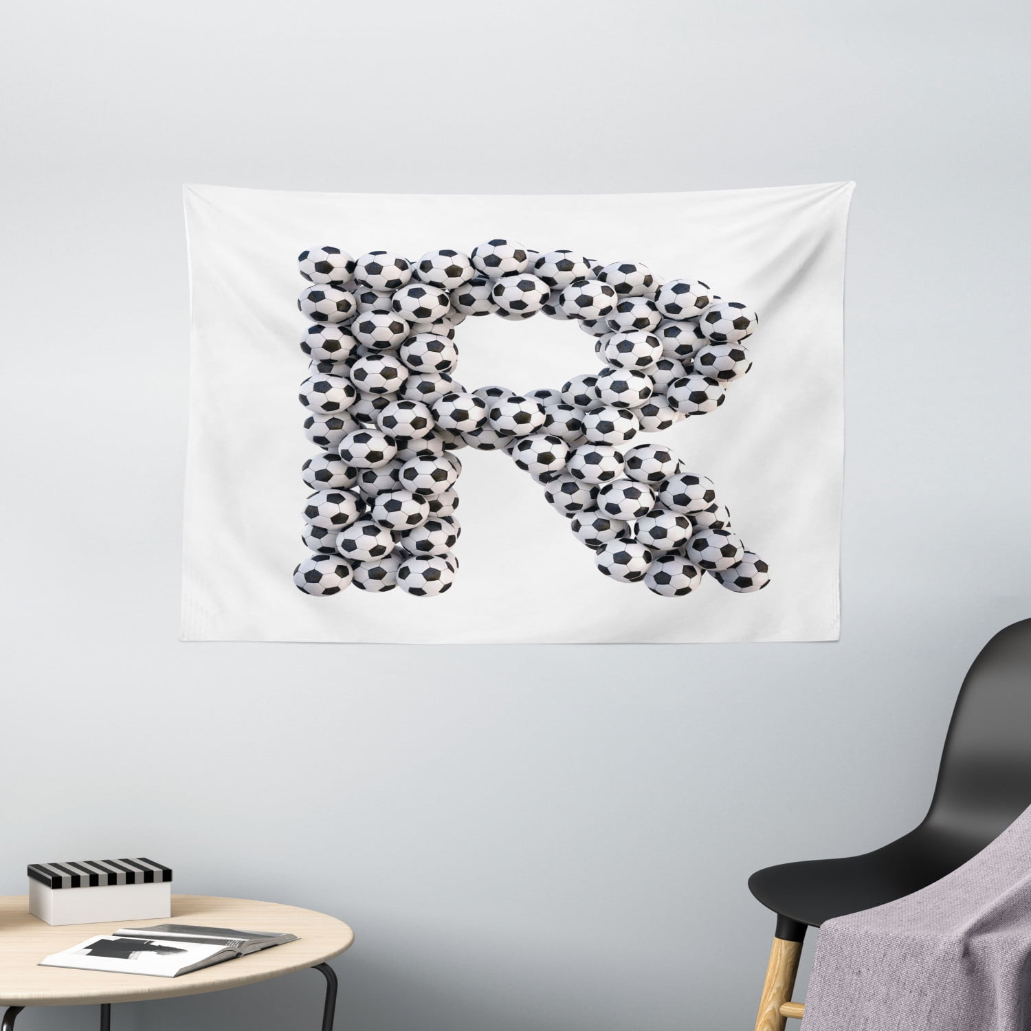 Letter R Tapestry, Soccer Themed Pattern Abstract Alphabet Design ...