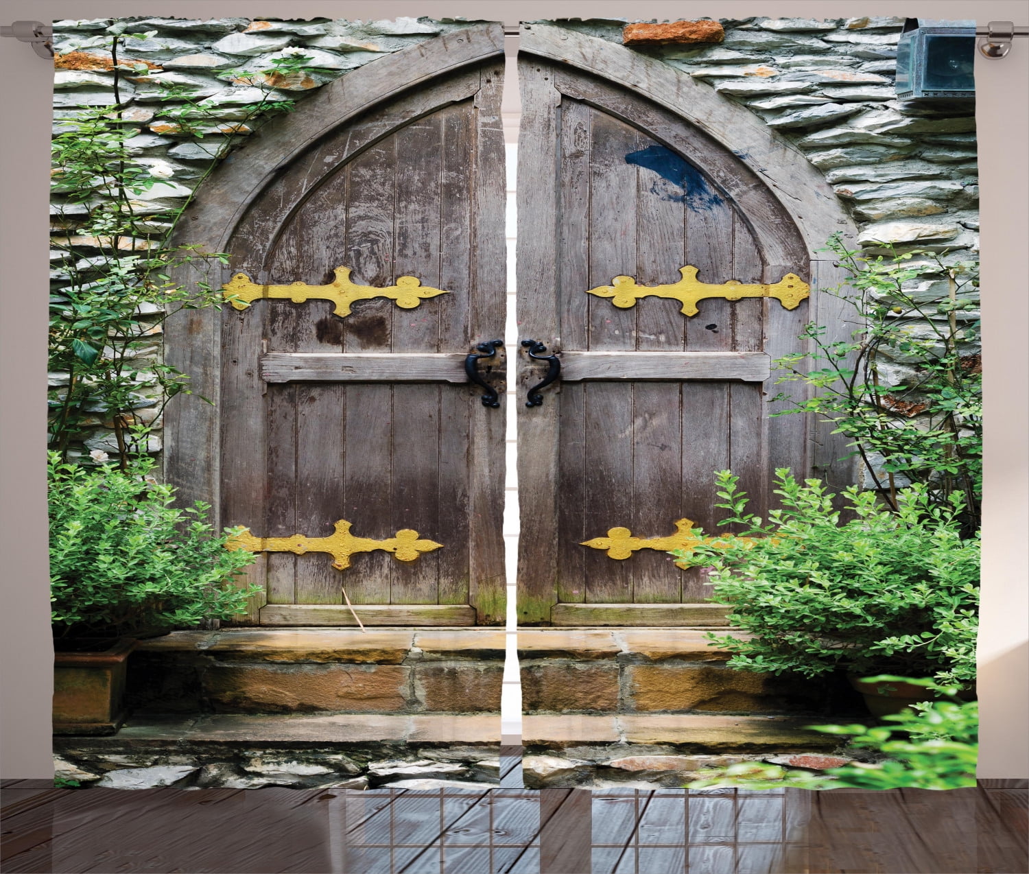 Rustic Curtains 2 Panels Set, Unique Castle Traditional Middle Age ...