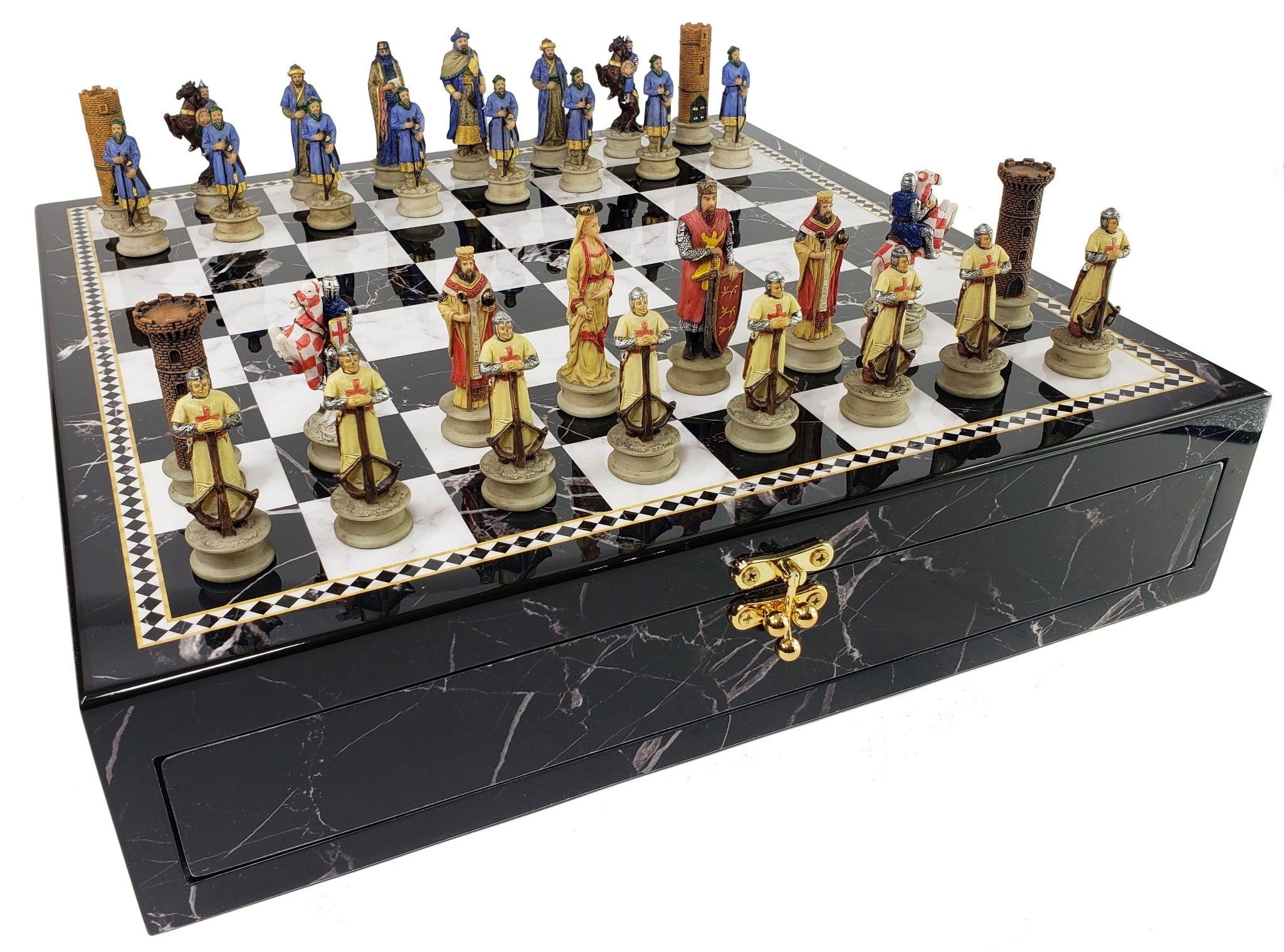 Medieval Times Crusades Arabian Christian Chess Set Black Faux Marble ...