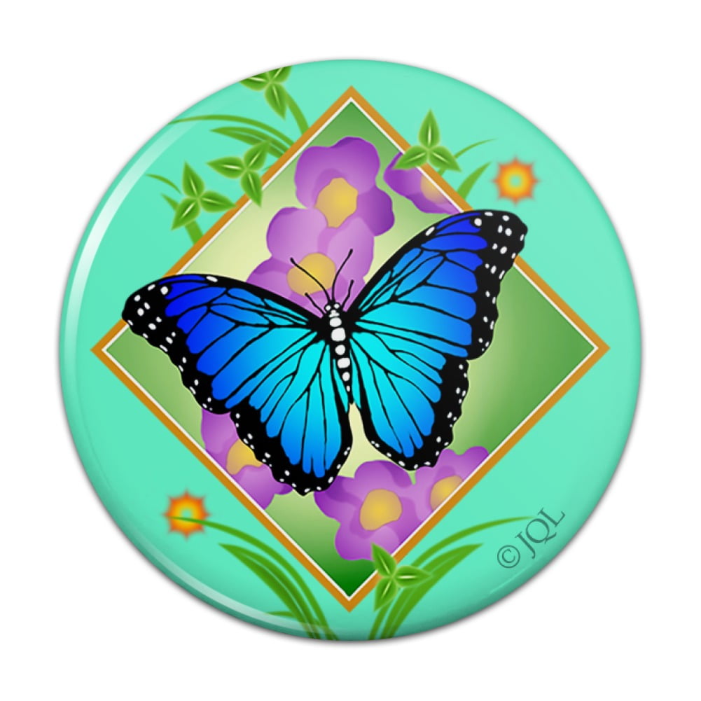 Blue Butterfly Purple Flowers Kitchen Refrigerator Locker Button Magnet ...