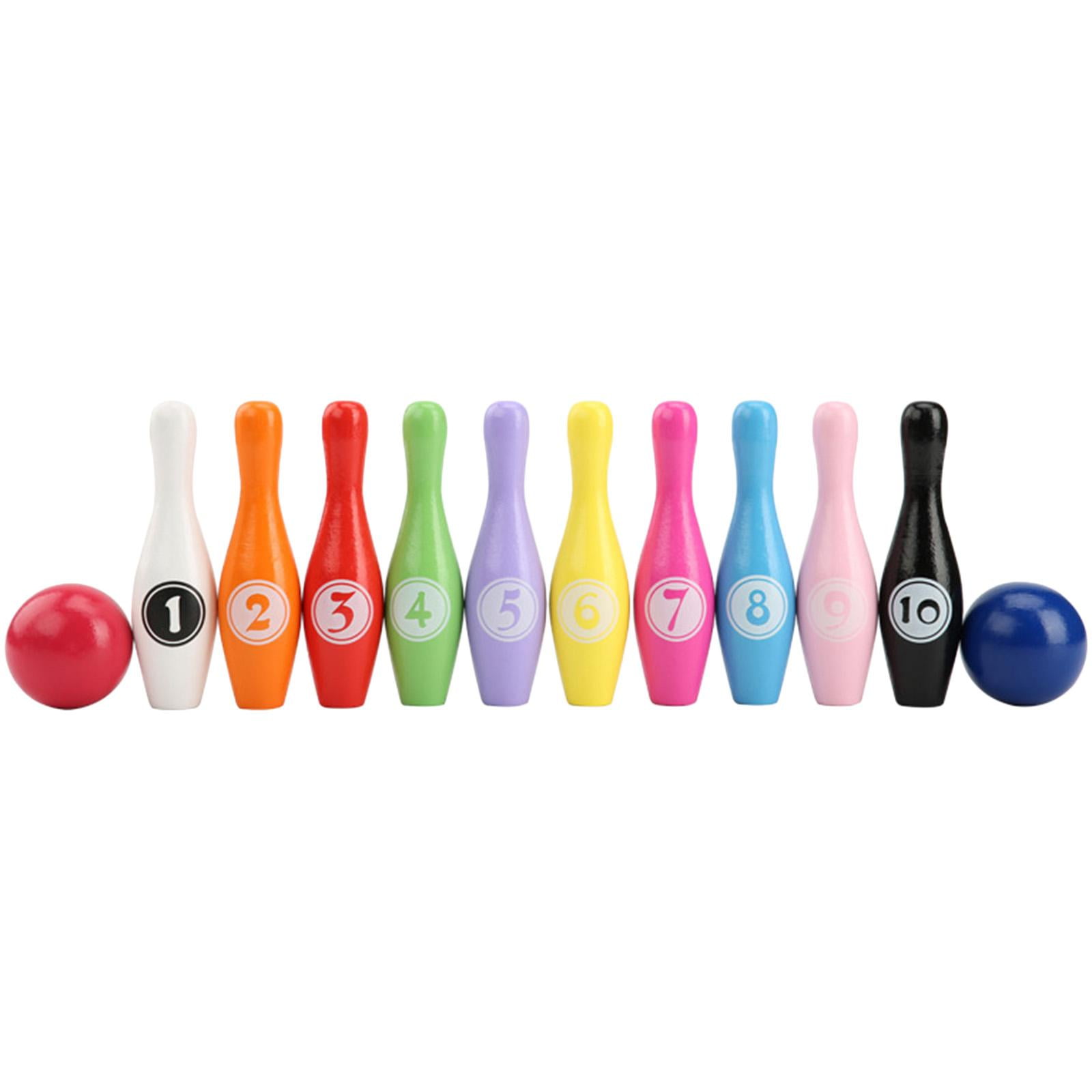 Bowling Set Toy 10 Colorful Wooden Bowling Pins + Educational ...
