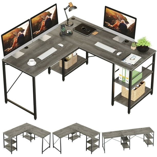 Bestier 95.5 inches L-Shaped Corner Computer Desk with Shelves Long ...