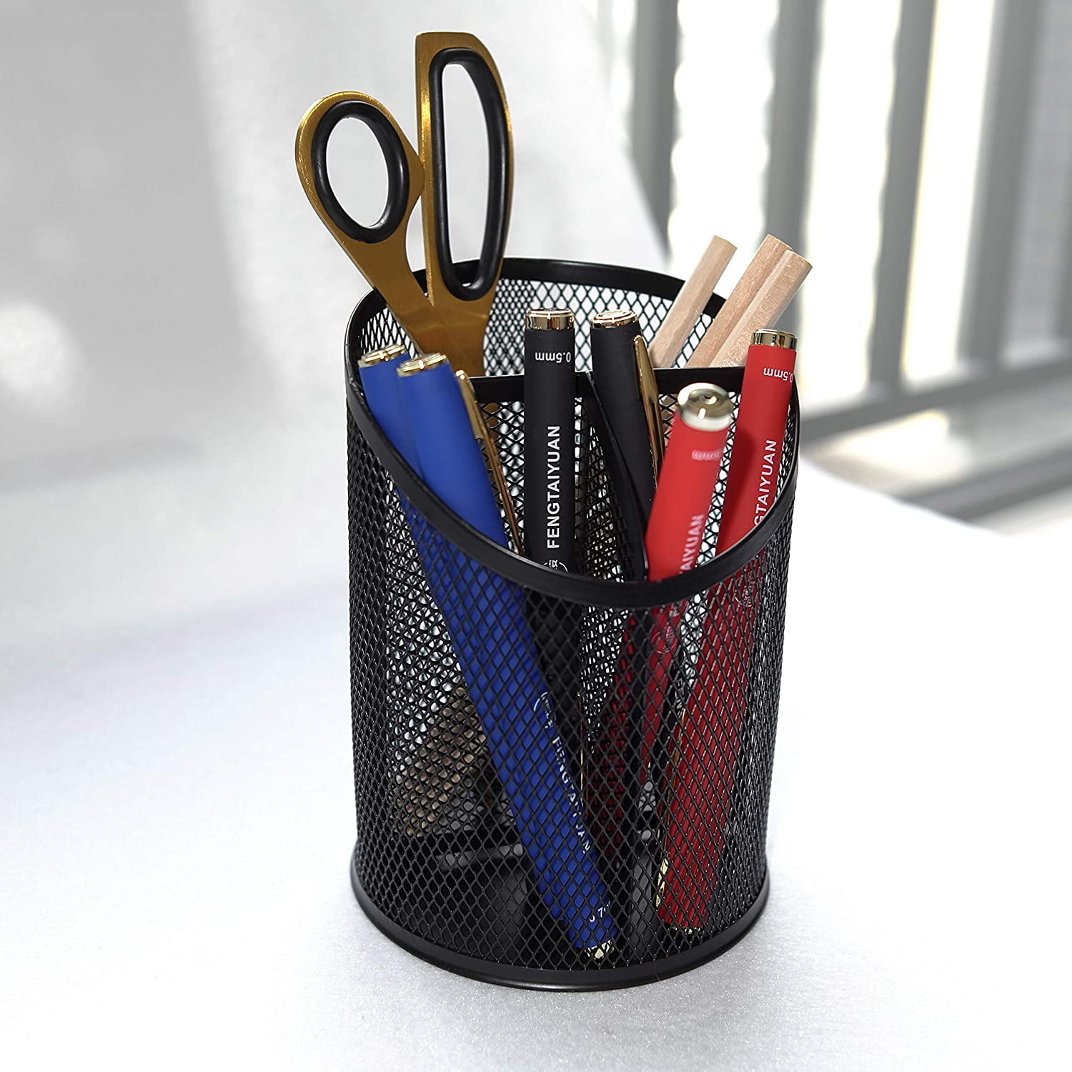 0.49in Black Metal Wire Mesh Pencil Holder, Desktop Organizer, Office ...