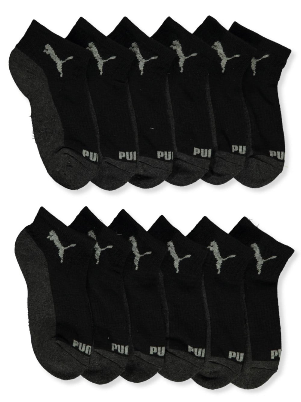PUMA SOCKS BOYS X6 - QUARTER CREW - SZ SMALL - SHOE SZ 4-8.5 - BLACK ...