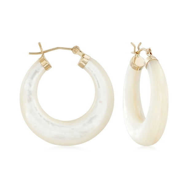 Ross Simons Ross Simons Mother Of Pearl Hoop Earrings In 14kt Yellow