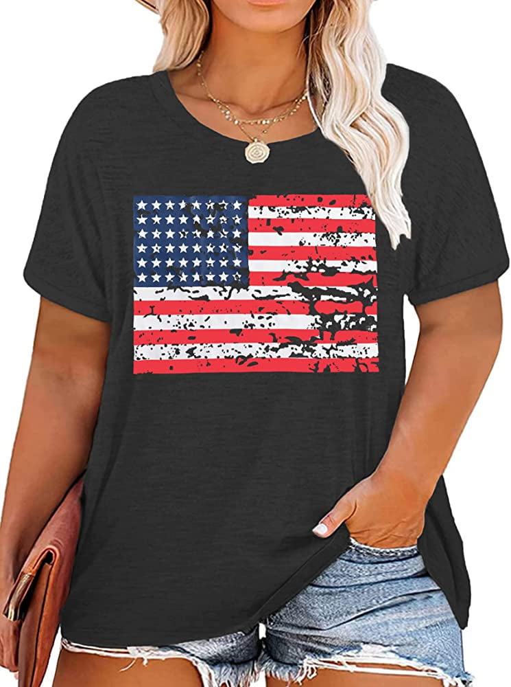 YI XIANG RAN Plus Size American Flag Shirts Women Patriotic Shirts USA ...
