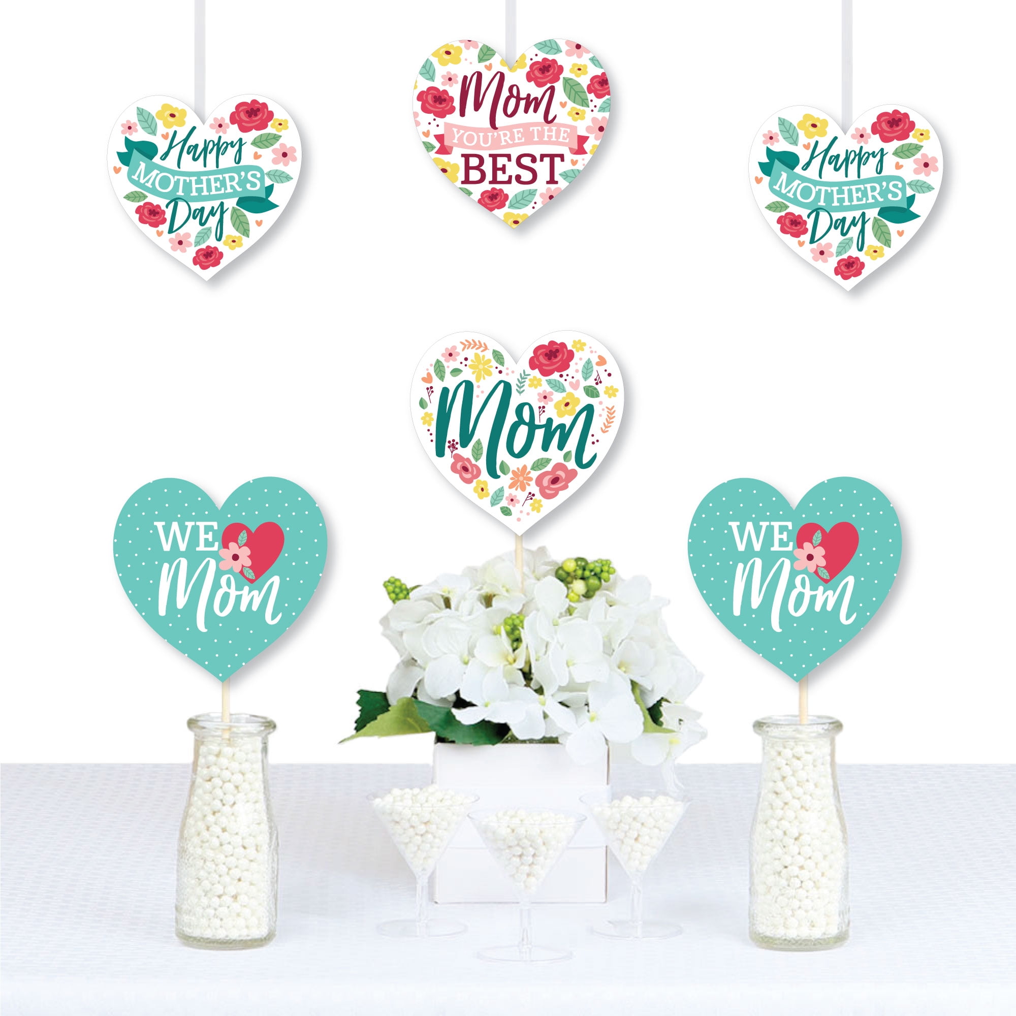 Big Dot of Happiness Colorful Floral Happy Mother's Day - Heart ...