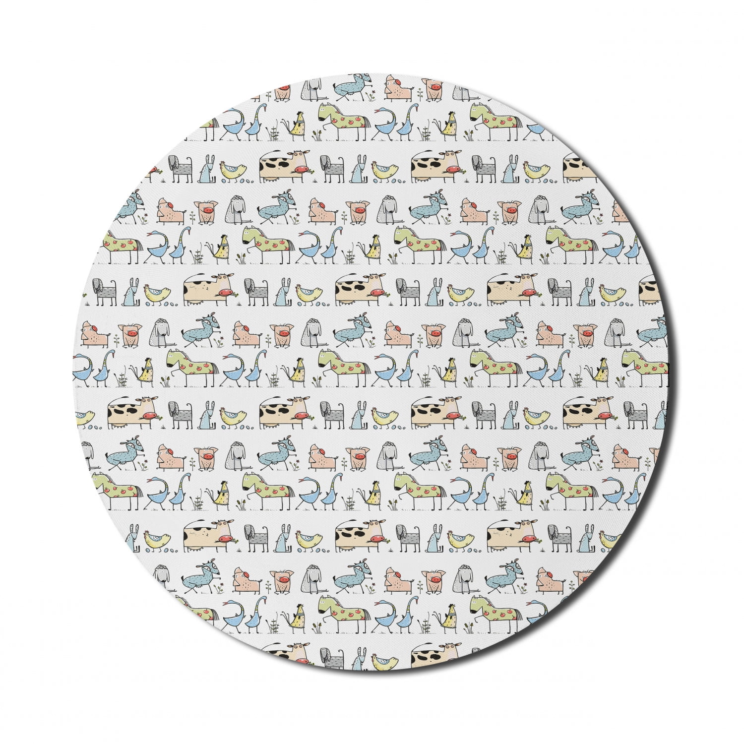 Retro Mouse Pad for Computers, Cartoon Village of Domestic Animals Goat ...