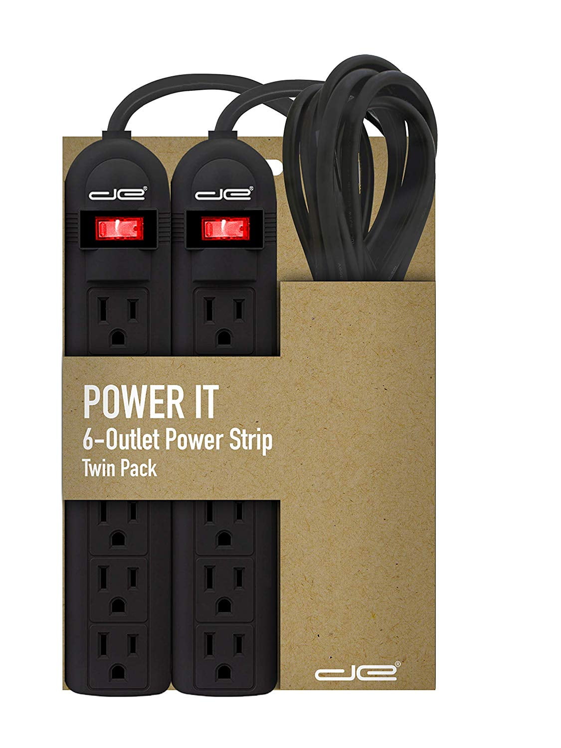 2-Pack 6 Outlet Power Strip with 3 Foot Extension Cord Black - Walmart ...