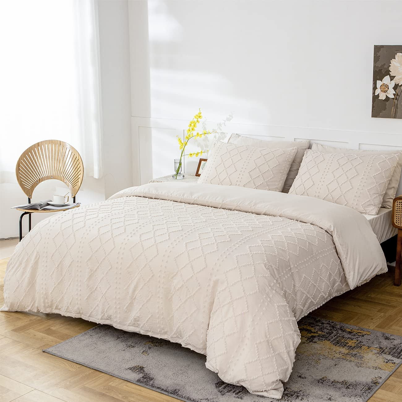 SHMAMT Cream Geometric Comforter Full Size Boho Tufted Comforter for ...