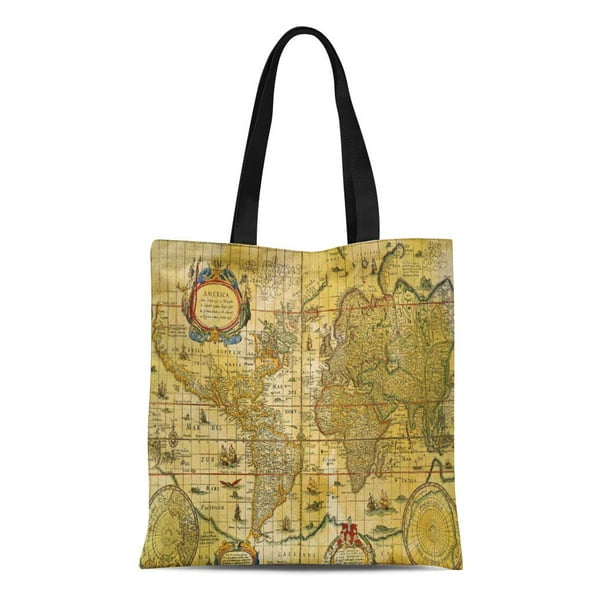 POGLIP Canvas Tote Bag History Vintage World Map Chart Old Fashioned ...
