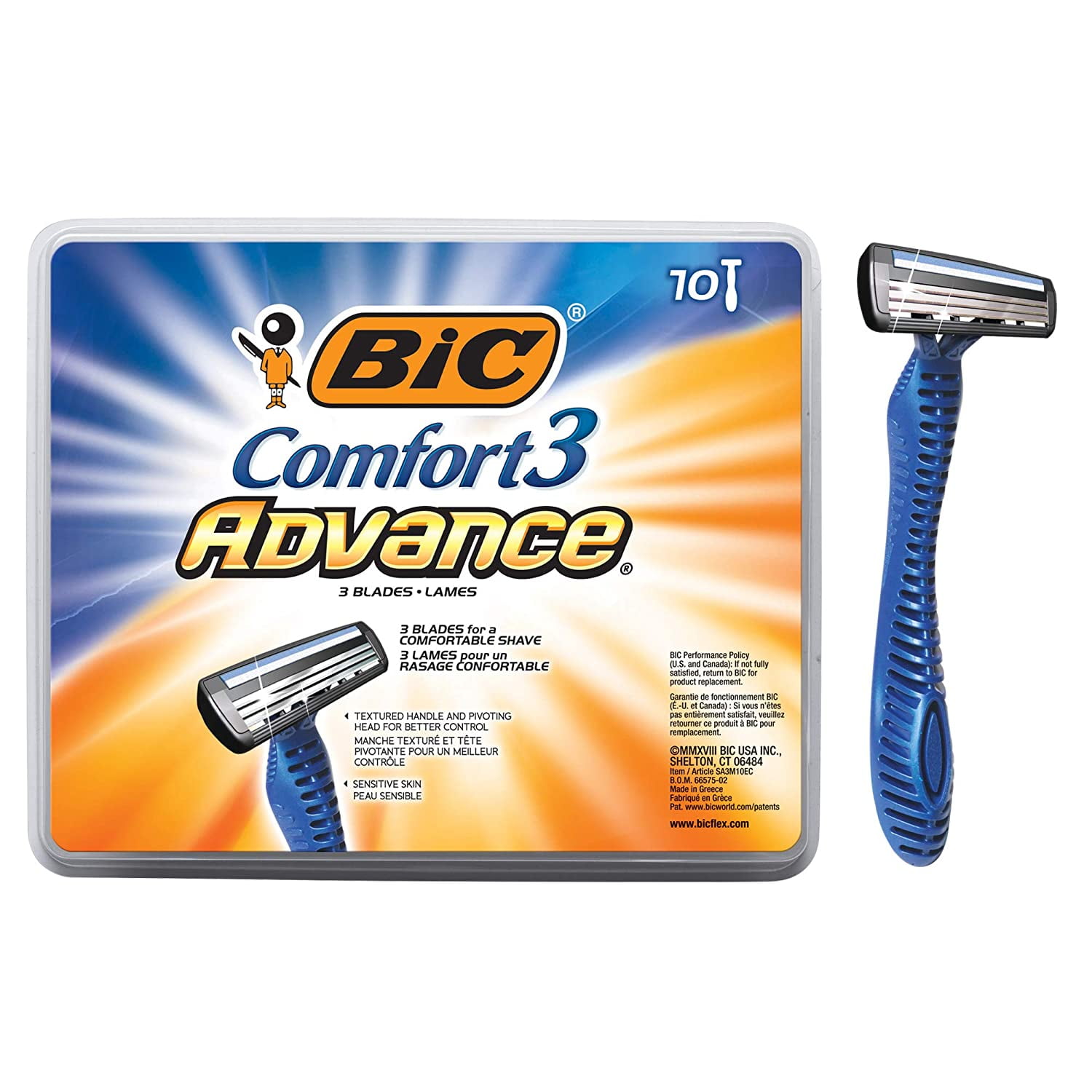 BIC Comfort 3 Advance Men’s 3-Blade Disposable Razor, 10 Count ...