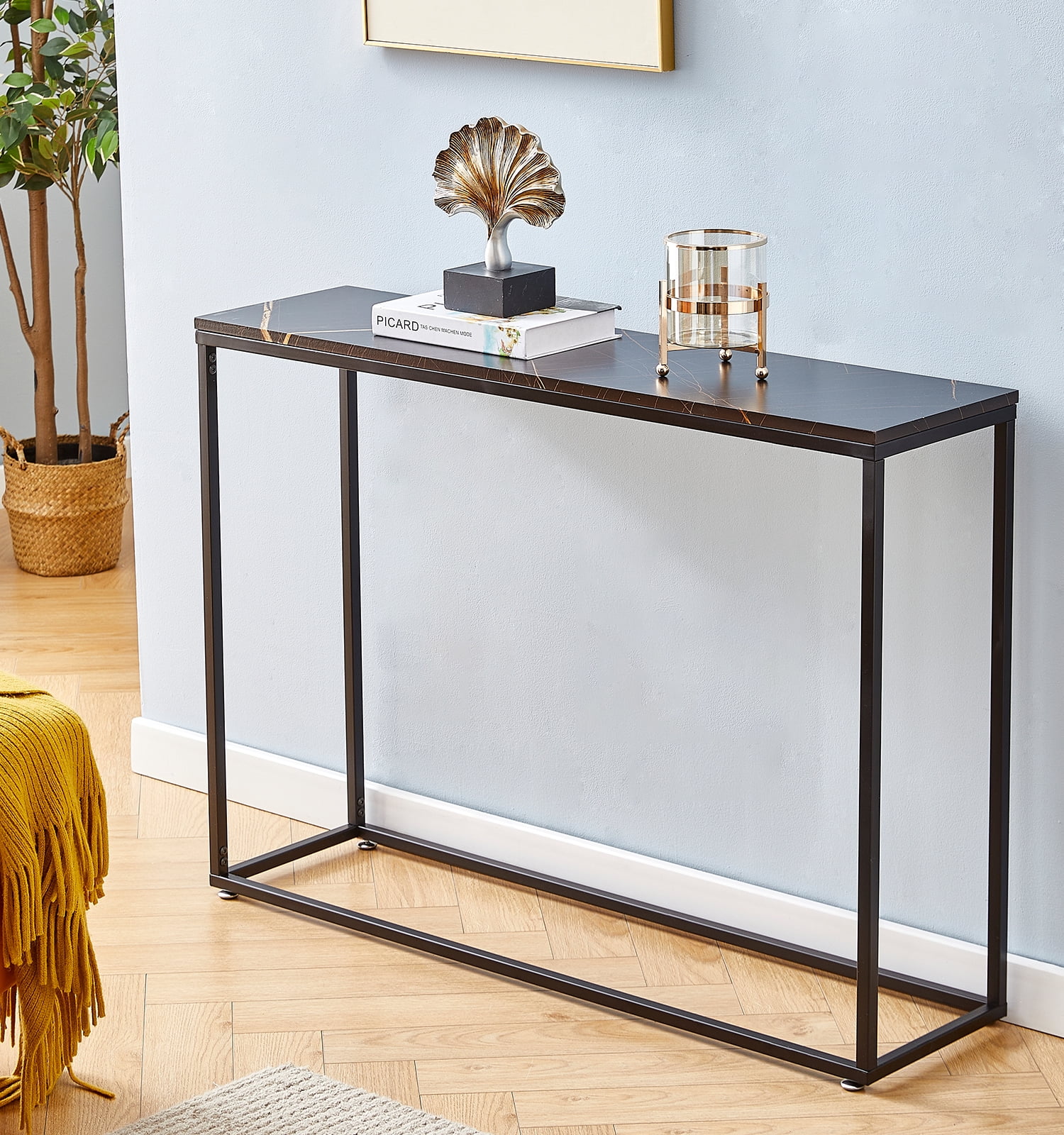 Mxfurhawa Console Table Modern Faux Marble Sofa Tables for Entryway ...