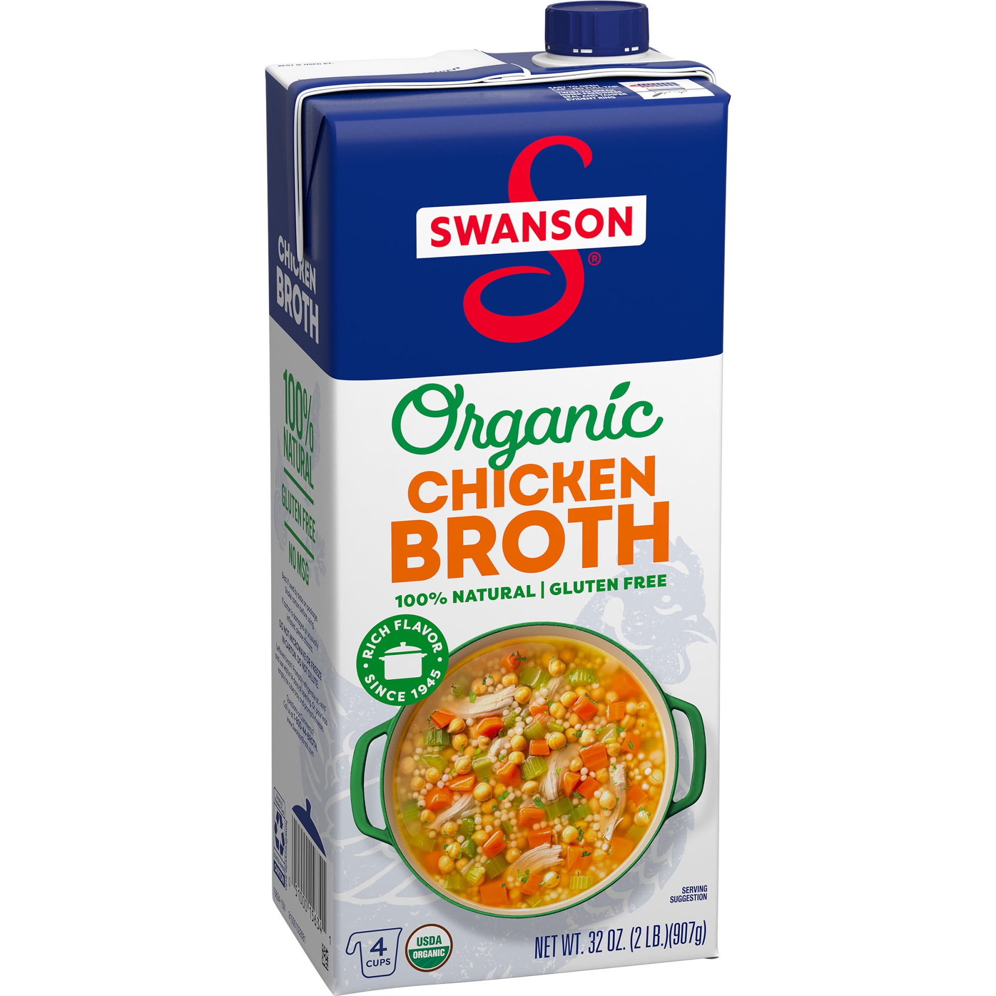 Swanson 100% Natural Organic Chicken Broth, 32 oz Carton - Walmart.com
