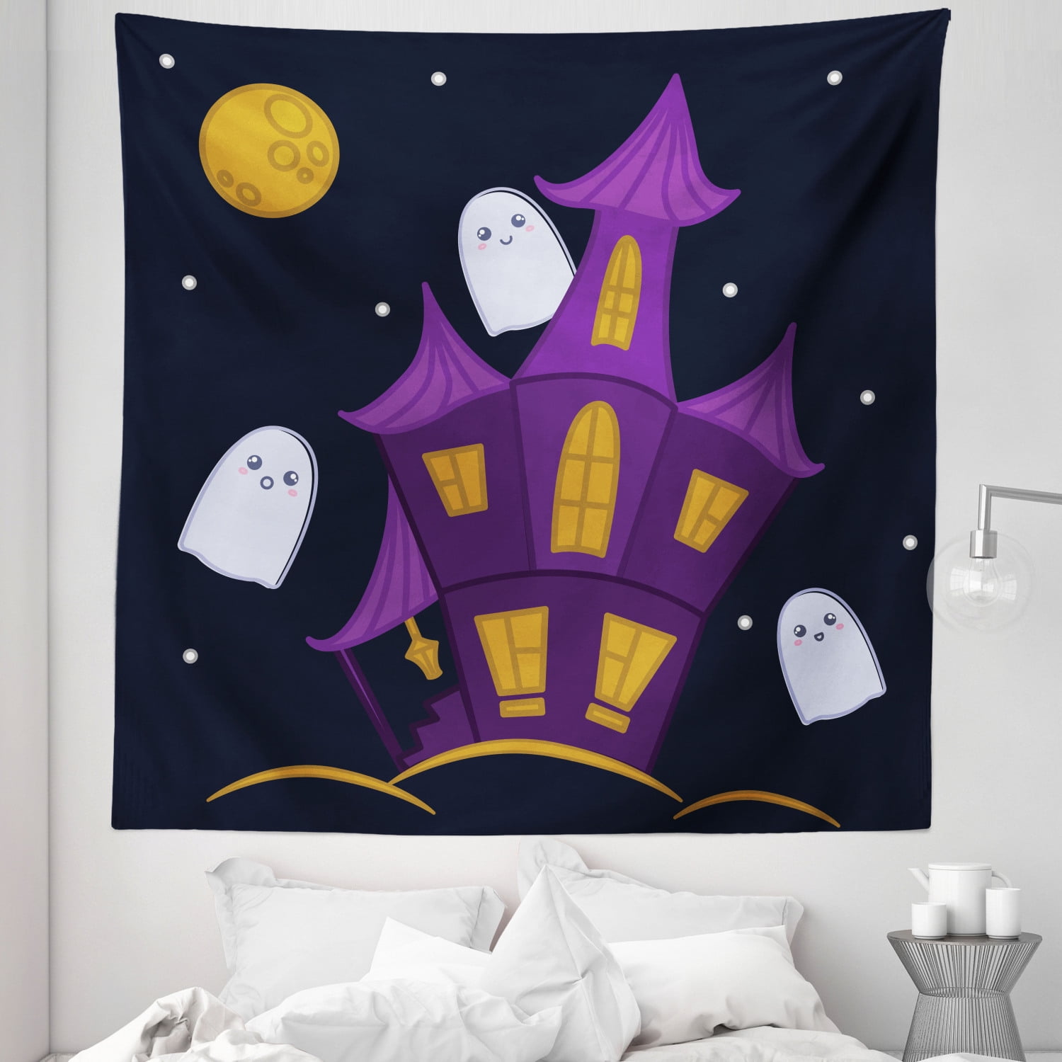 Ghost Tapestry, Dark Night Haunted House with Ghosts Halloween Design ...