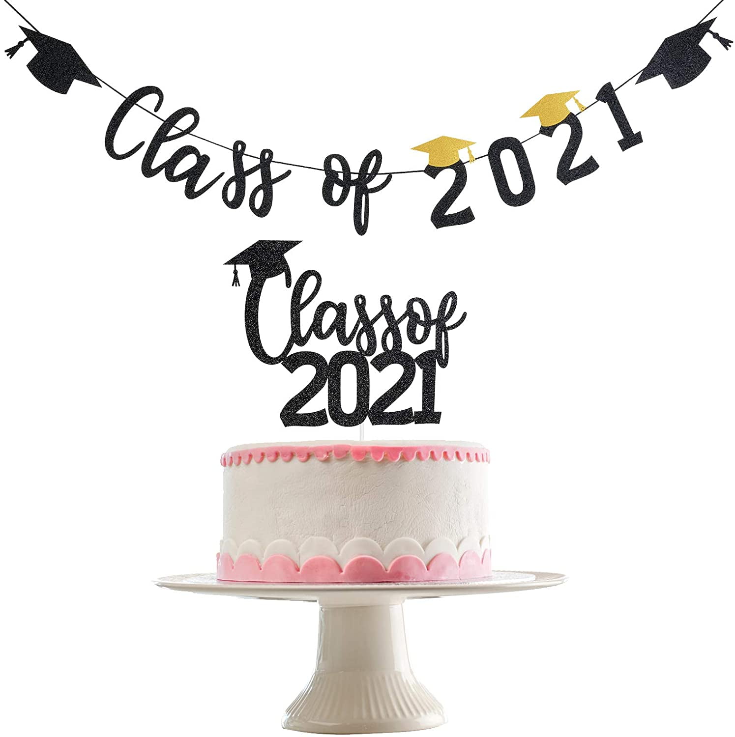 Black Glitter Class of 2021 Banner and Black Glitter Class of 2021 Cake ...