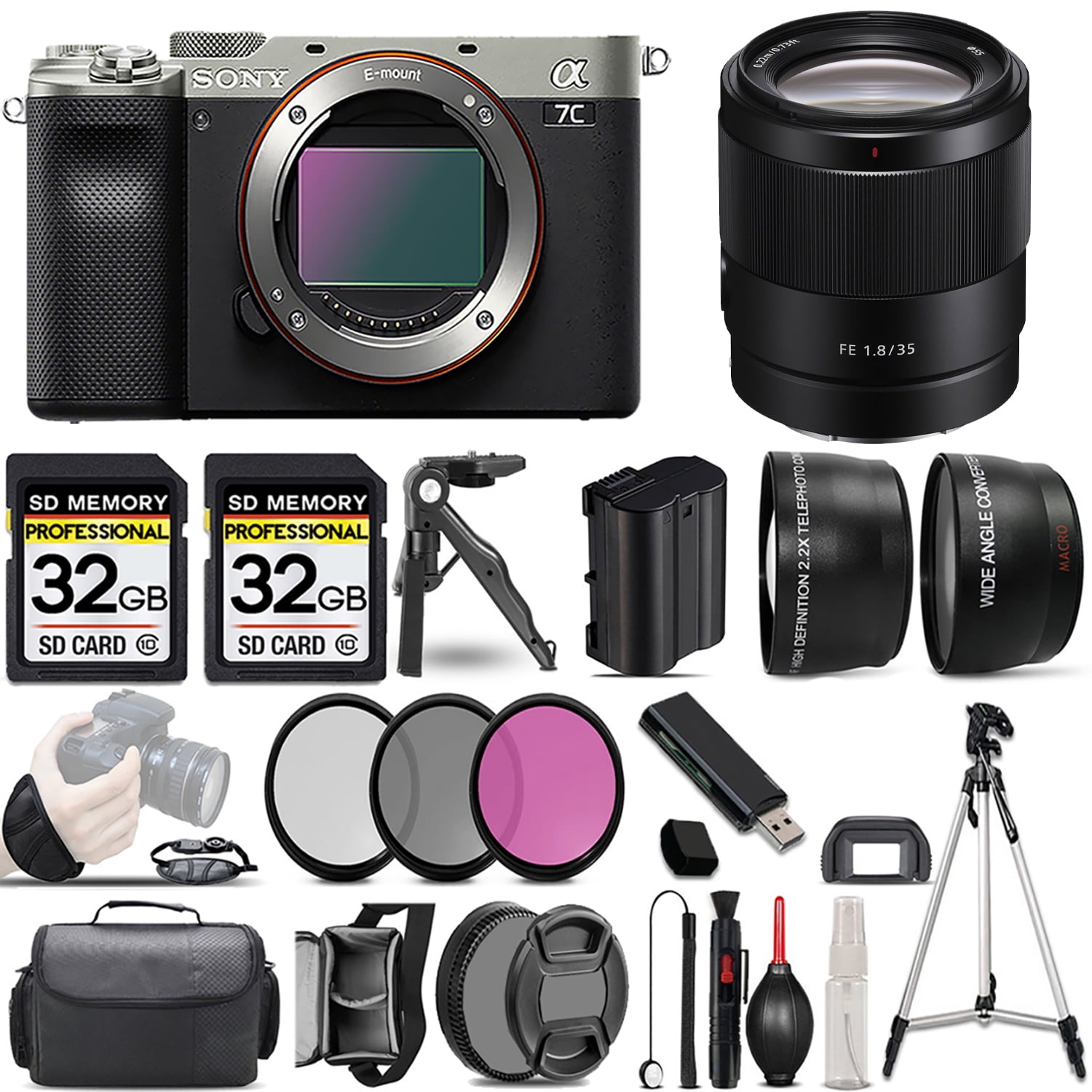 Sony a7C Camera (Silver) +35mm Lens +3 PC Filter +64GB - Walmart.com