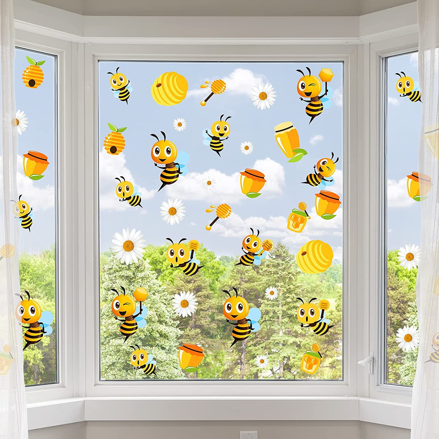 190 Pieces Bee Window Clings Honey Bee Window Stickers Window Clings ...