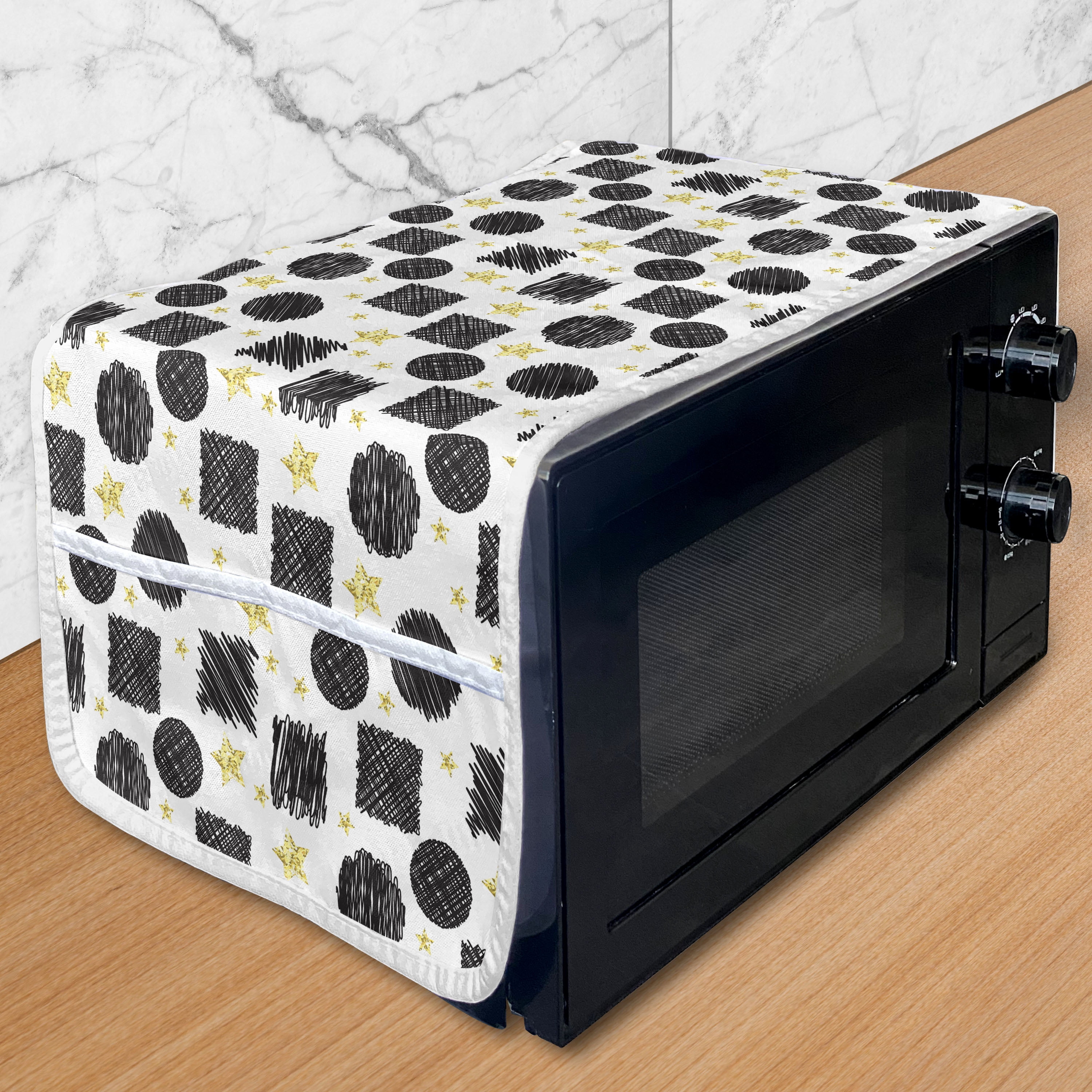 Black and Yellow Microwave Oven Cover, Scribble Art Theme with Circles ...