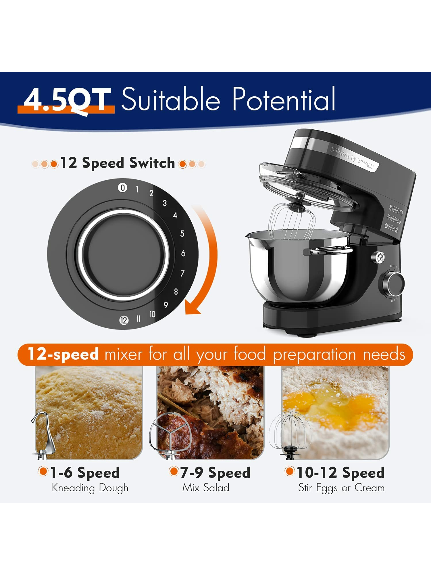 Buy Whall Kinfai Electric Kitchen Stand Mixer Machine with 4.5 Quart ...