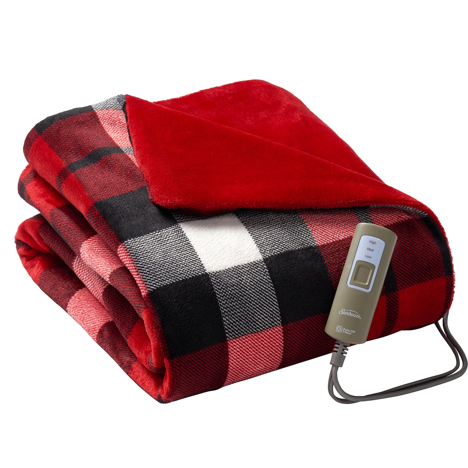 Sunbeam Velveteen Plush Electric Heated Warming Throw Blanket Christmas