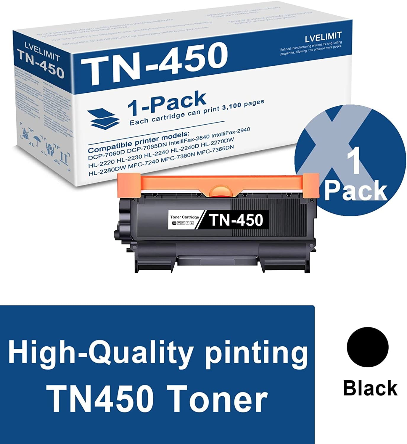 TN450 High Yield Toner-Cartridge 1-Black Replacement for TN450 Brother ...