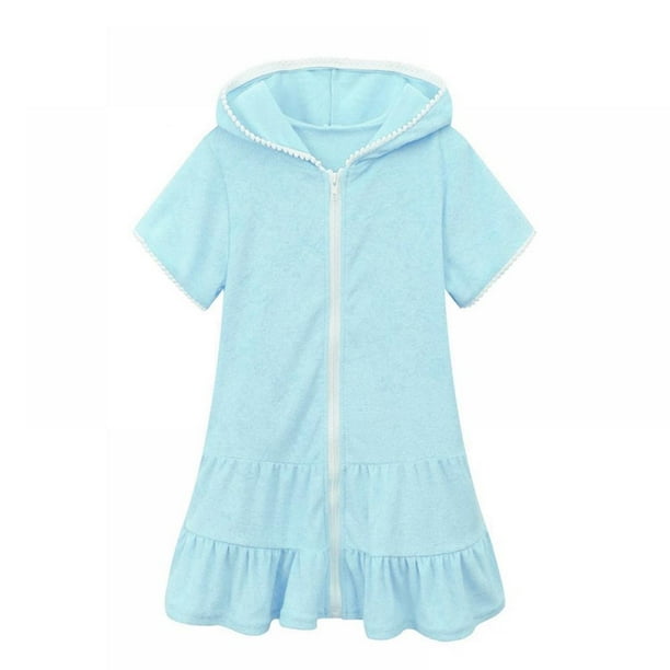 Little Girls' Cover-ups Swimsuit Beach Dress Top, Short Sleeves Hooded ...
