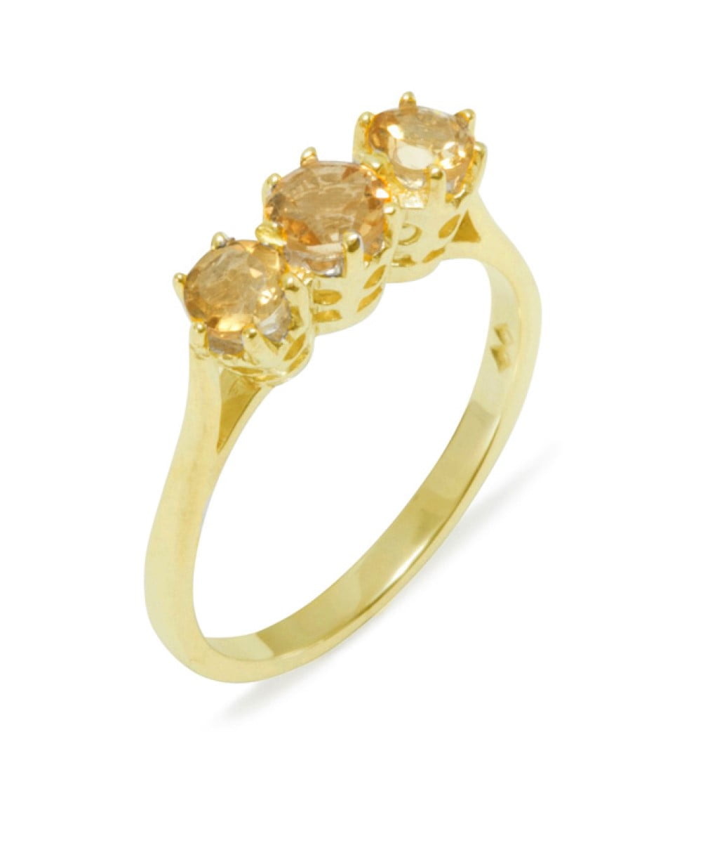 LBG British Made 18k Yellow Gold Natural Citrine Womens Trilogy ...