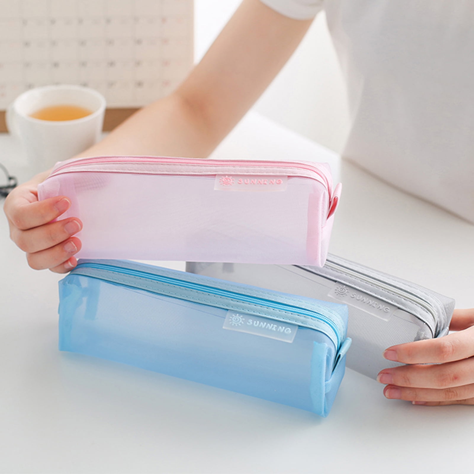 Sunjoy Tech Pen Bag Solid Color See-through Soft Mesh Design Stationery ...