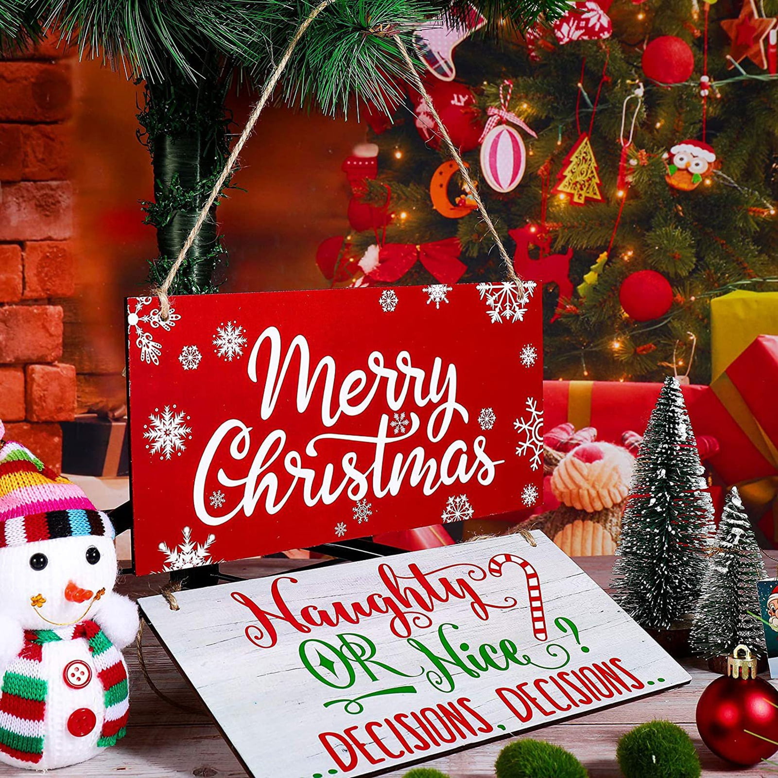 Jiaroswwei Classic Rectangle Christmas Door Sign Wood Rustic Style ...