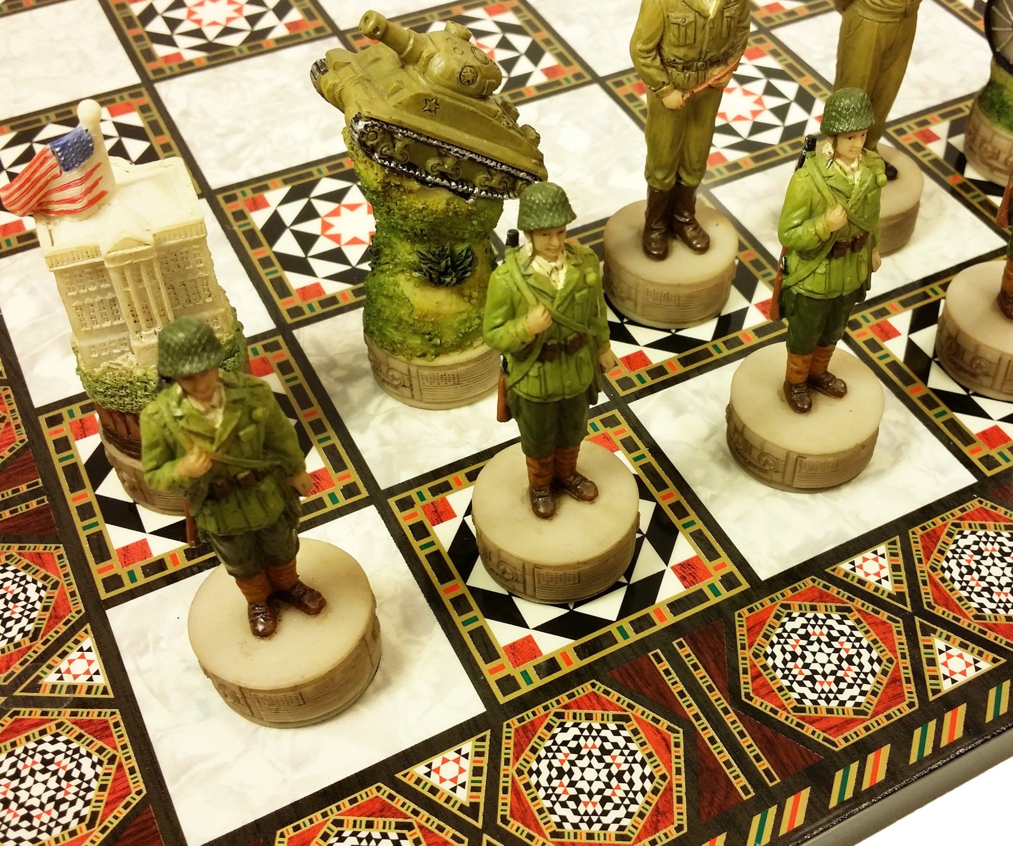 WW2 US vs GERMANY CHESS SET W/ 17" Mosaic Color Board World War 2 ...