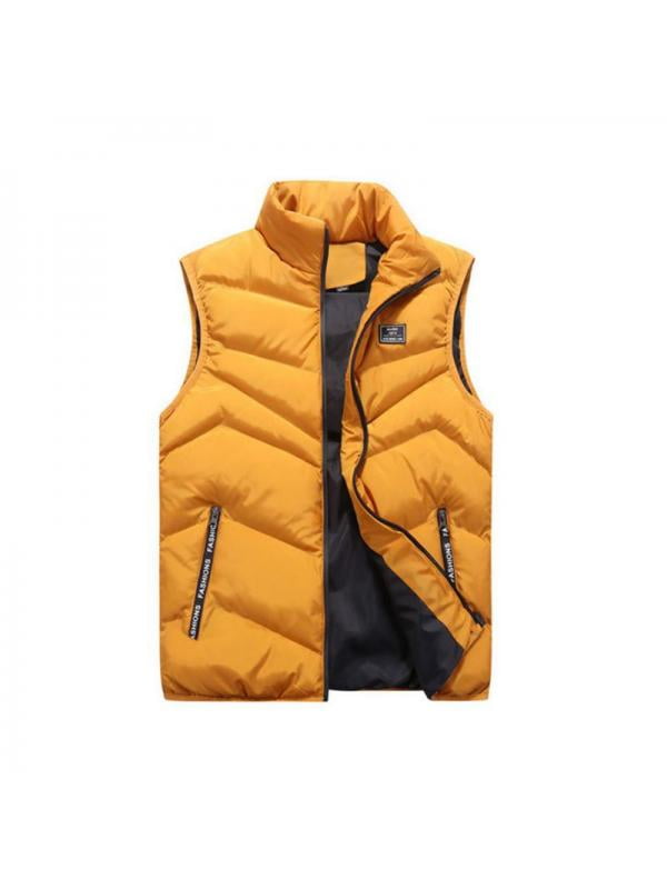 Mens Outdoor Casual Stand Collar Padded Zipper Vest Coats