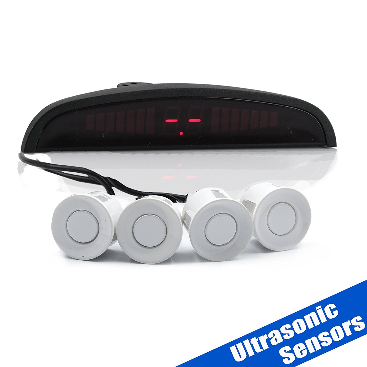 4 Parking White Sensors LED Car Backup Reverse Rear Radar System Alert ...